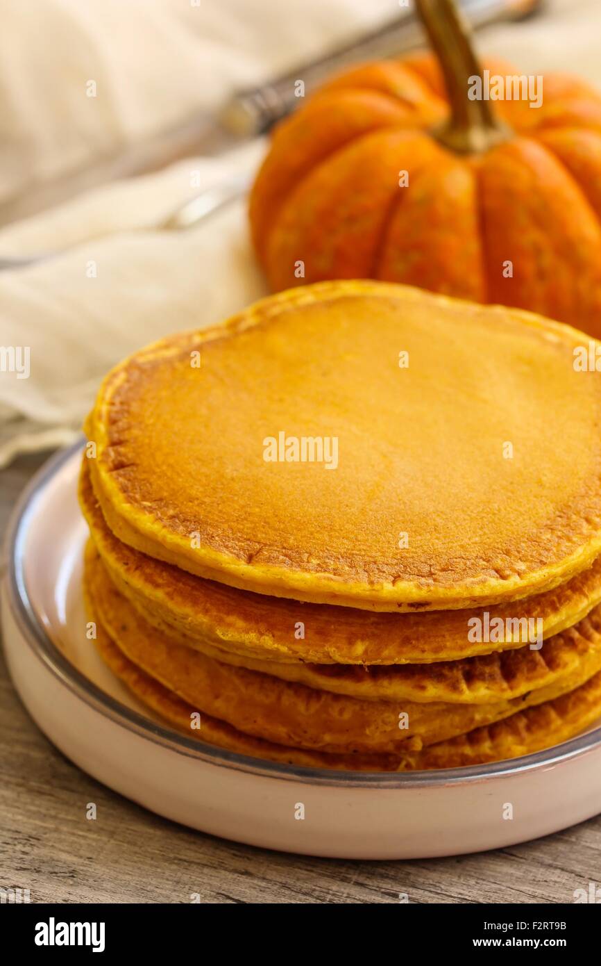 Pumpkin Pancake stack Fall breakfast Stock Photo - Alamy