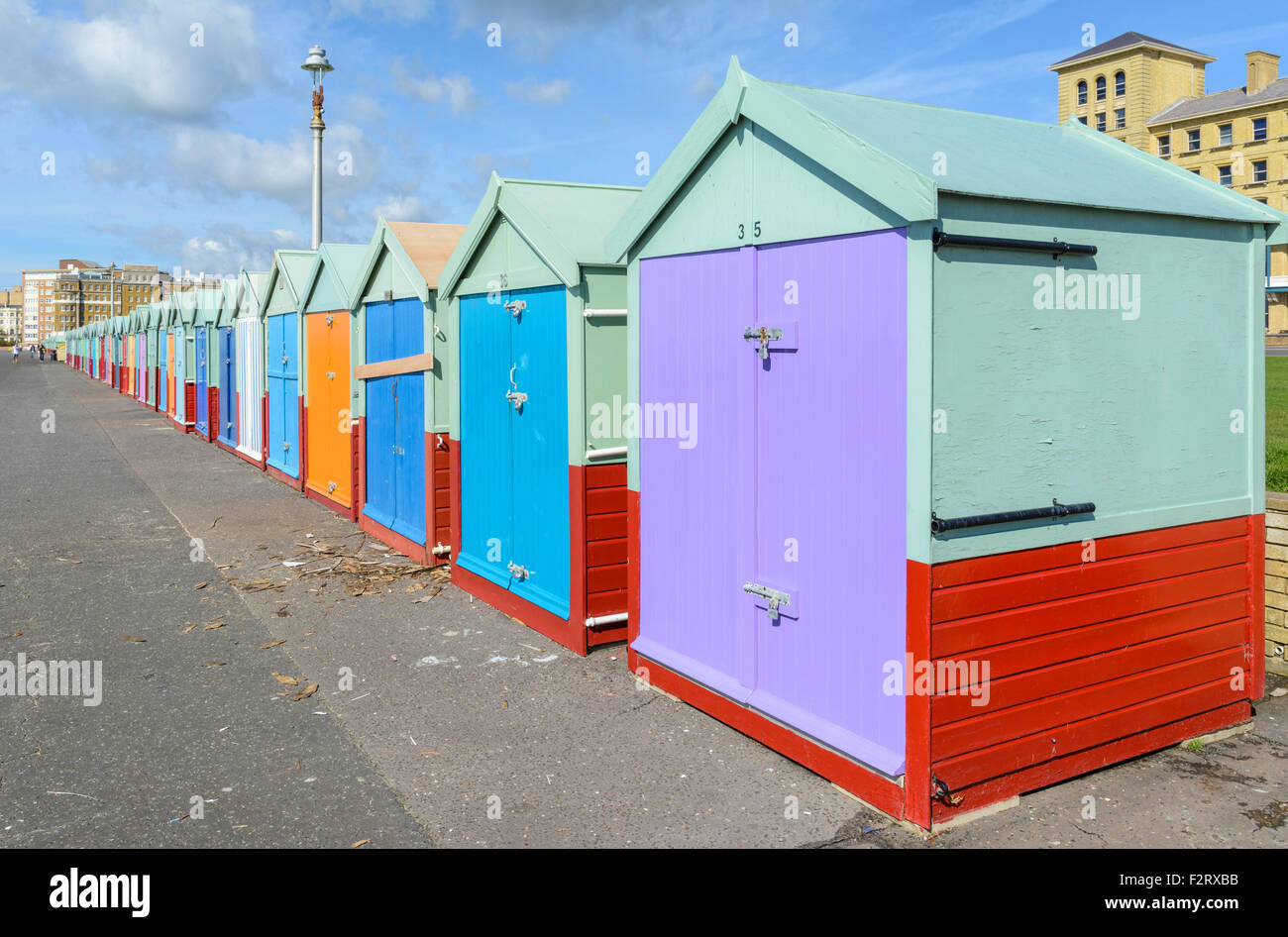Beach huts UK. Beach huts on the seafront at Hove, East Sussex, England ...