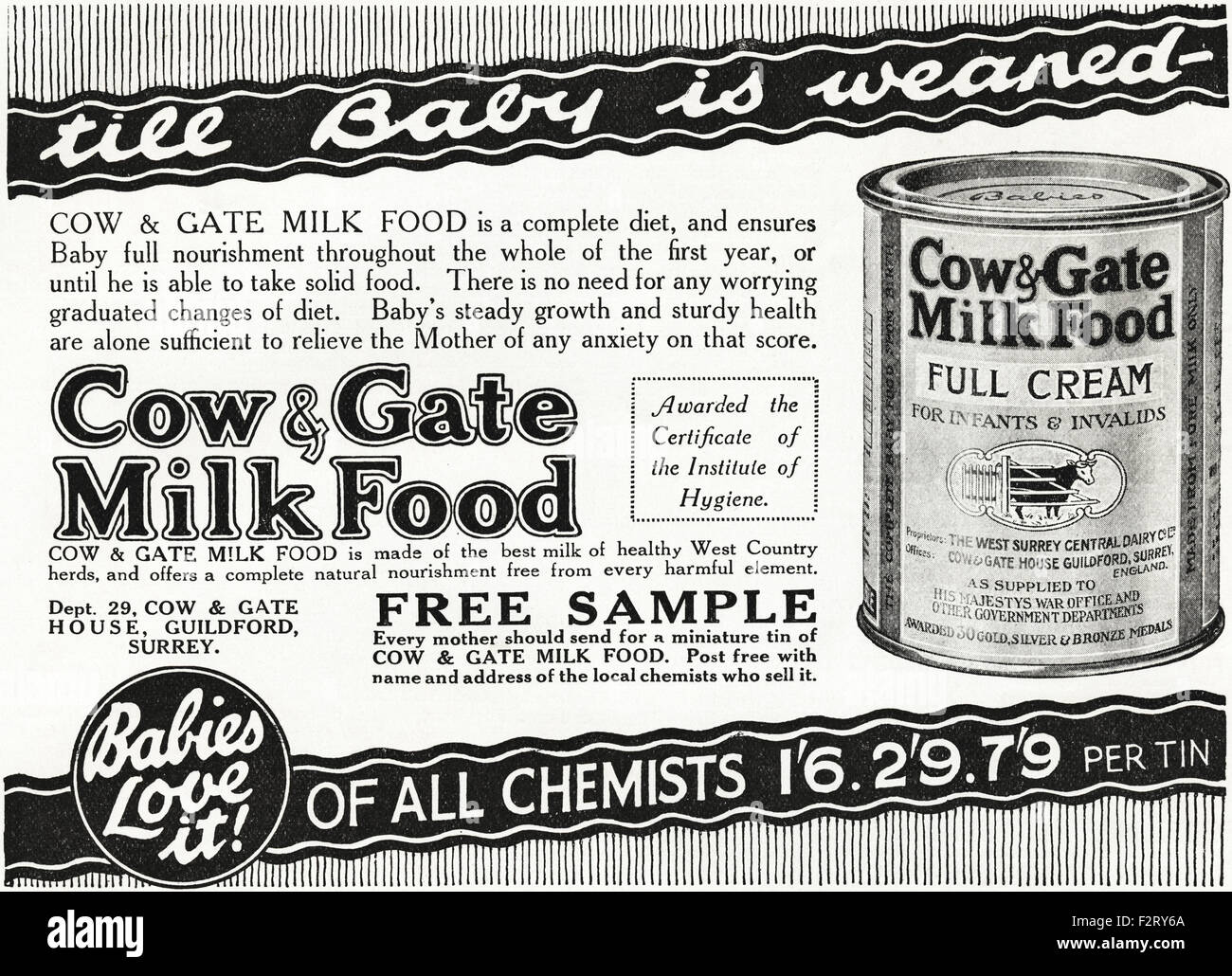 1920s advertisement. Advert dated 1923 advertising Cow & Gate Milk Food ...