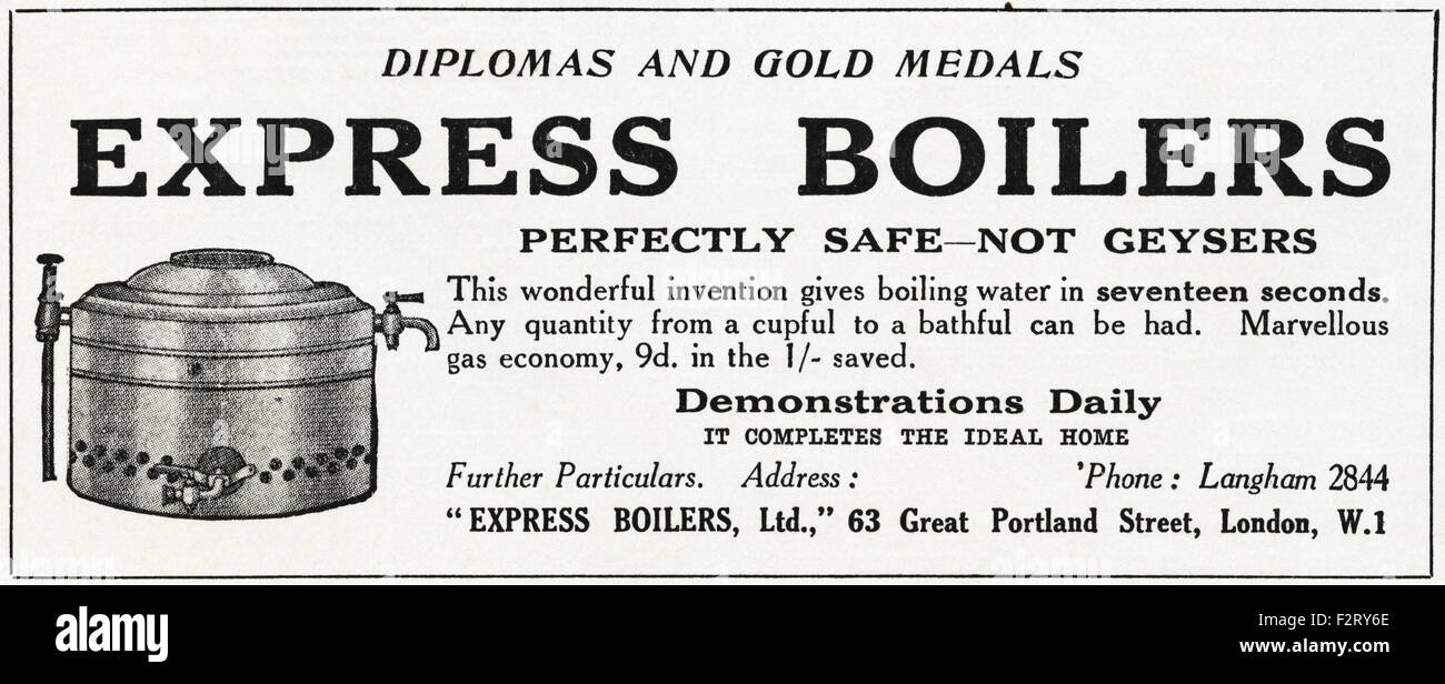 1920s advertisement. Advert dated 1923 advertising Express Boilers for ...