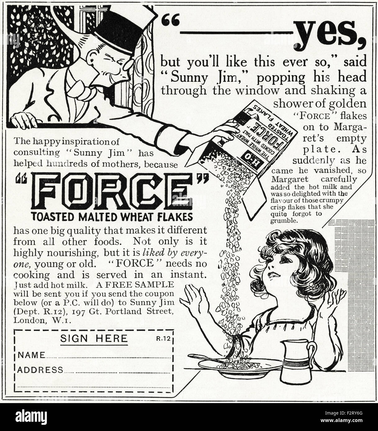 1920s advertisement. Advert dated 1923 advertising Force Toasted Malted ...