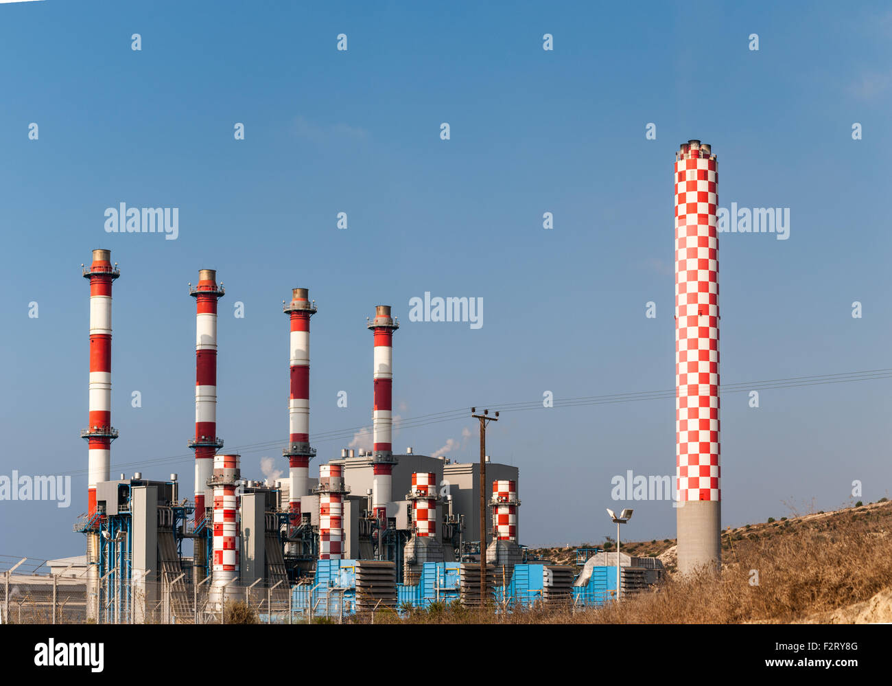 View of Vasilikos Power Station. The biggest power station in Cyprus ...