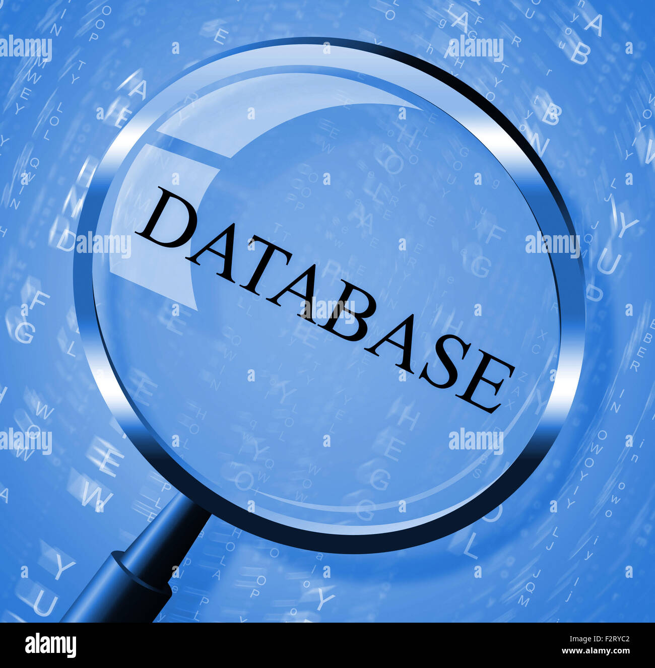 Database Magnifier Indicating Info Information And Byte Stock Photo - Alamy