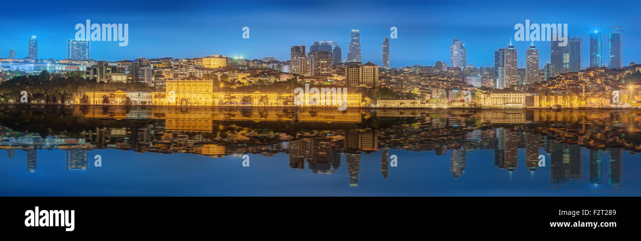 Panorama os Istanbul and Bosporus at night, Turkey Stock Photo - Alamy
