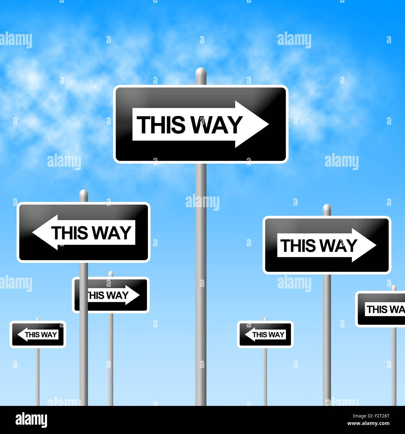 This Way Sign Showing Display Path And Message Stock Photo - Alamy