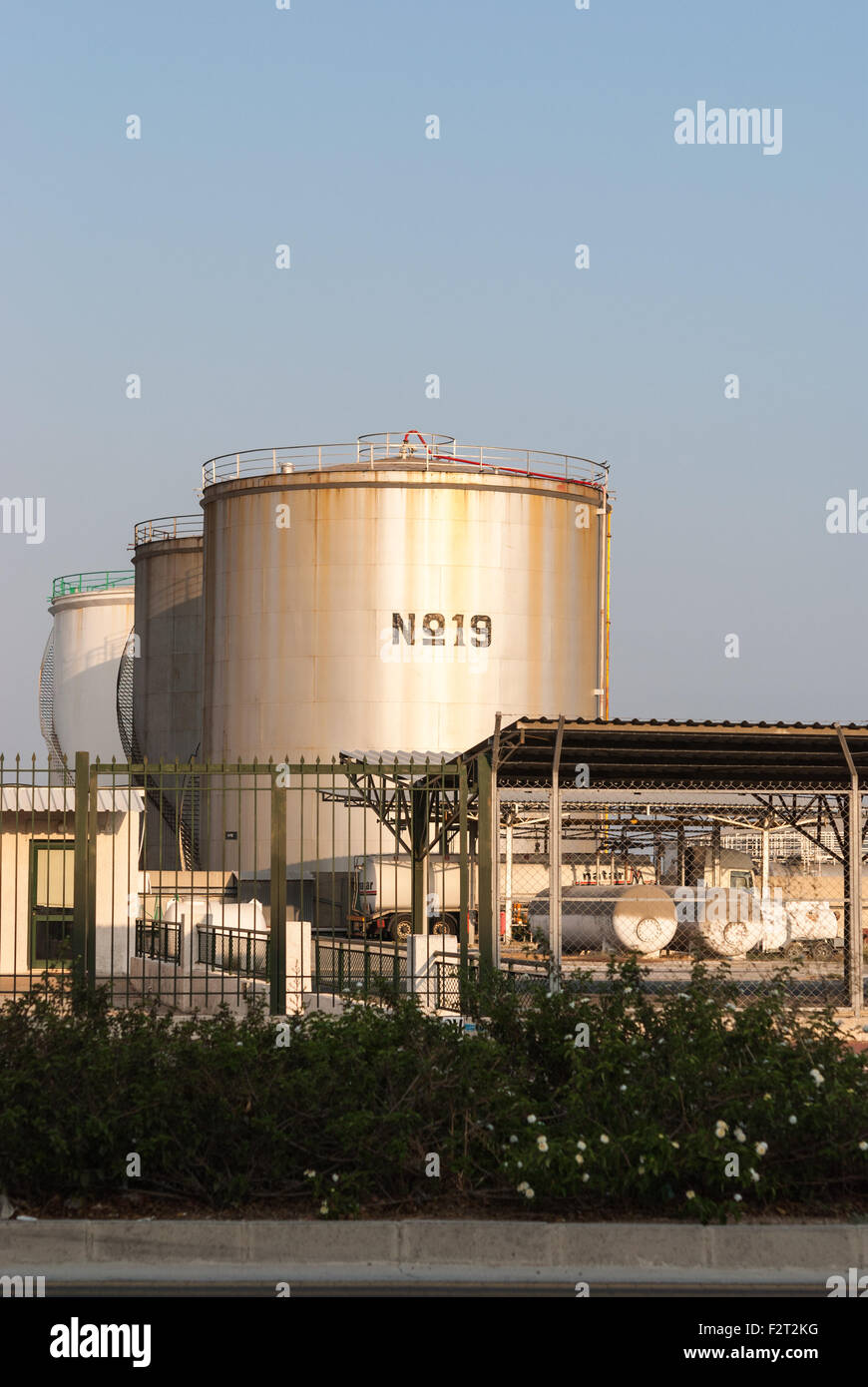 View on the storage of petrol reserves on Dhekelia road in Larnaca ...
