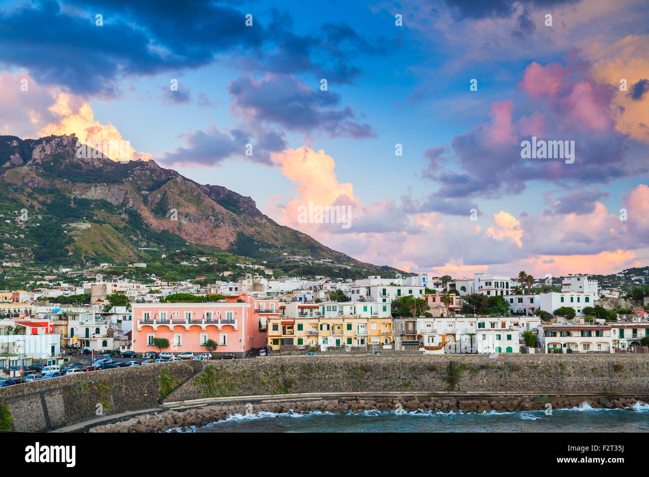 Coastal cityscape of Forio, Ischia, town in the Metropolitan City of ...