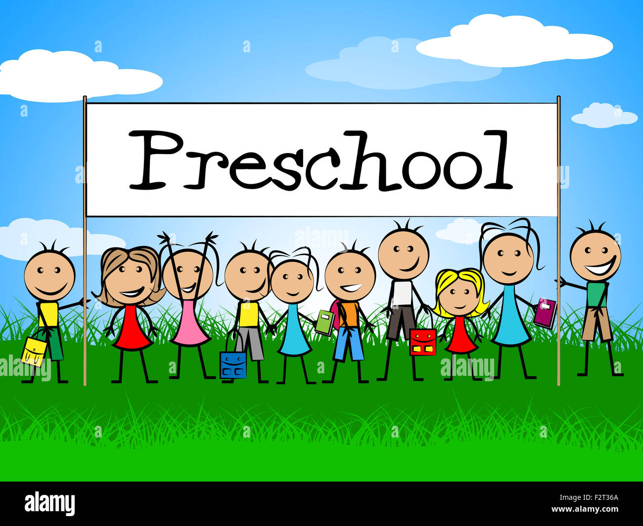 Preschool Kids Banner Indicating Childrens Club And Kindergarten Stock ...