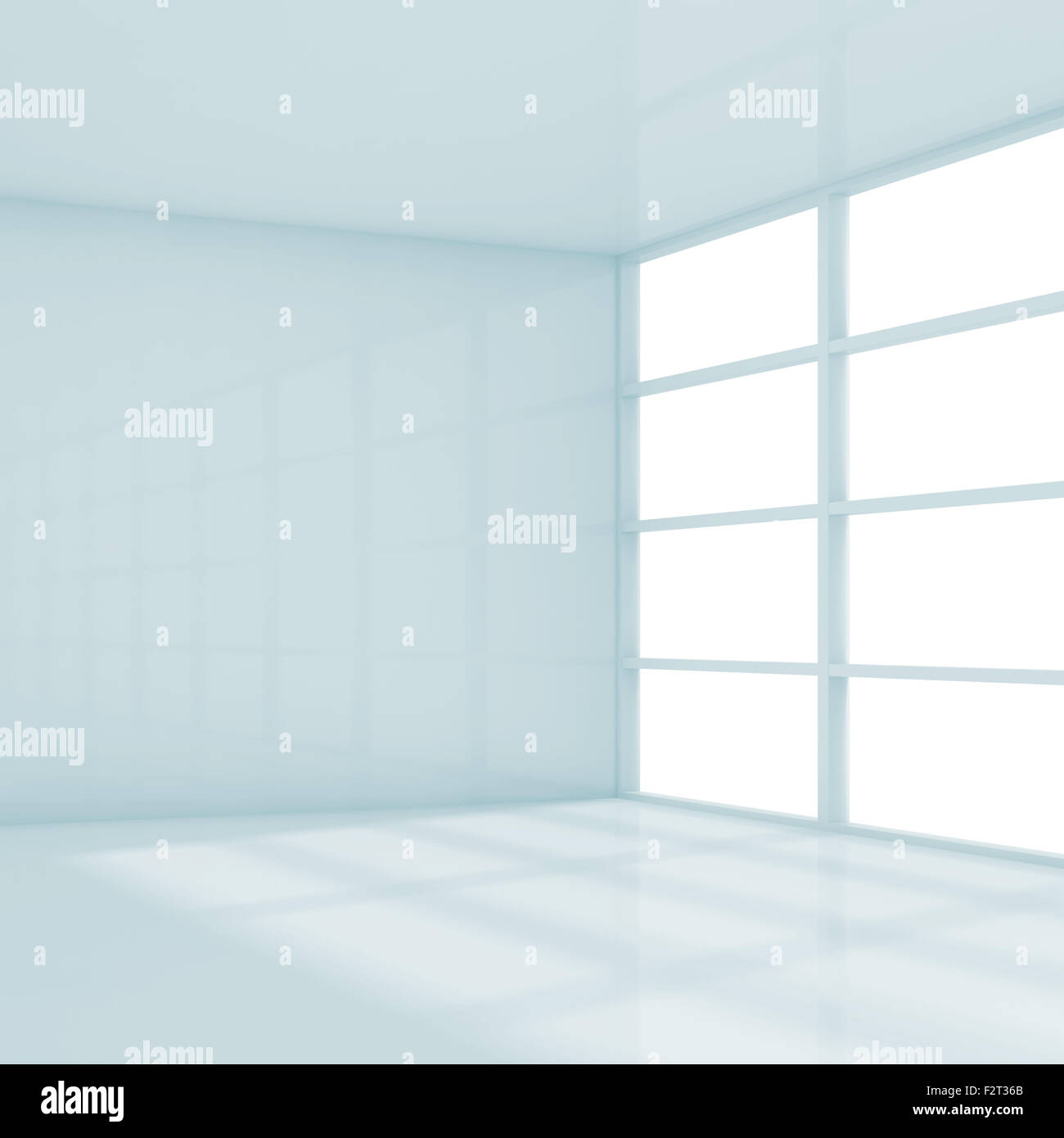 Abstract square white interior, empty room with window. 3d render ...