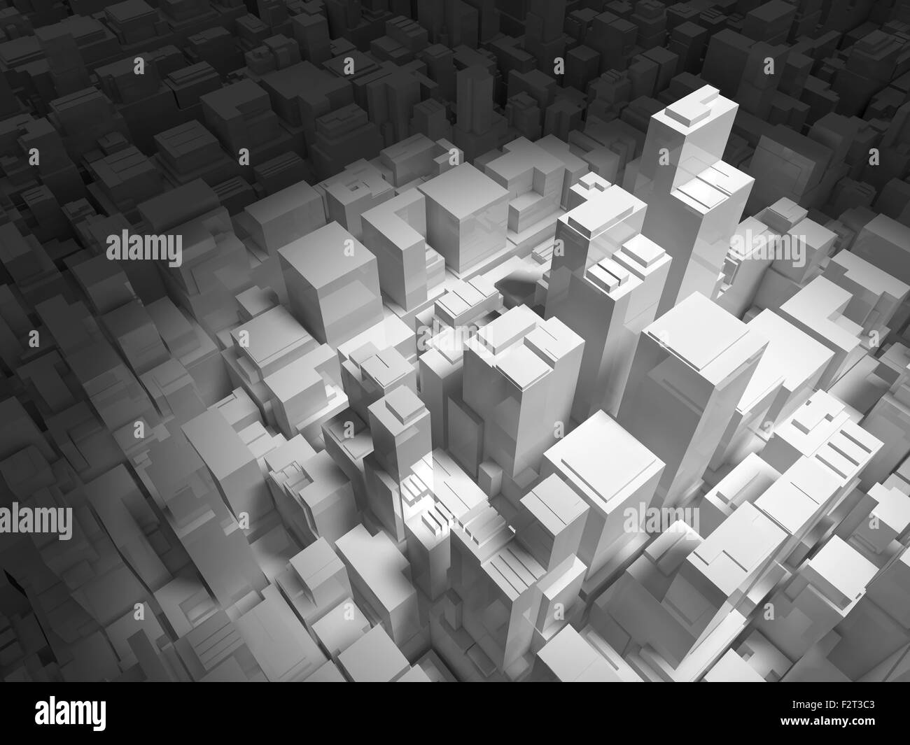 Abstract digital cityscape with tall buildings in spotlight, 3d ...