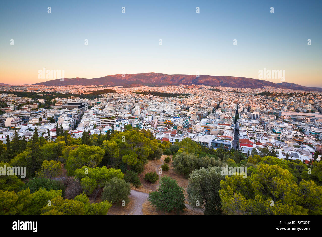 Evening view of Athens from Filopappou hill, Greece Stock Photo - Alamy