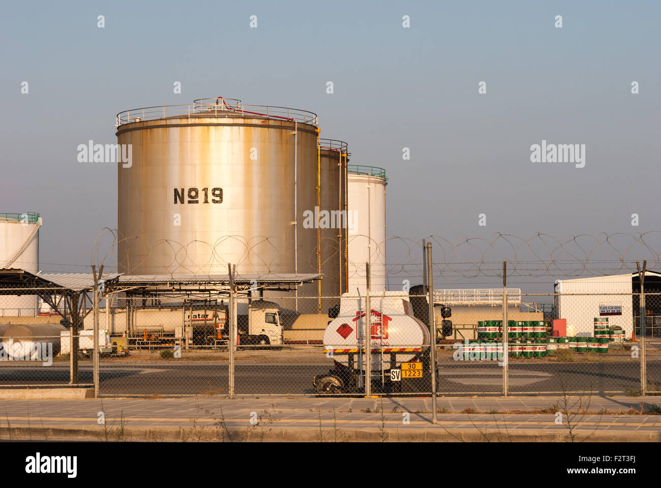 View on the storage of petrol reserves on Dhekelia road in Larnaca ...