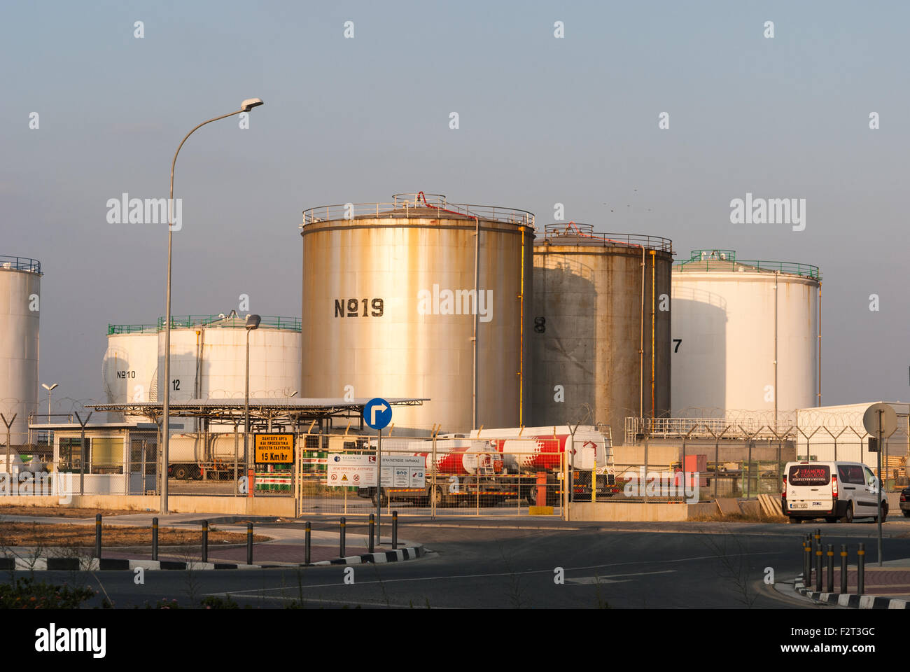 View on the storage of petrol reserves on Dhekelia road in Larnaca ...