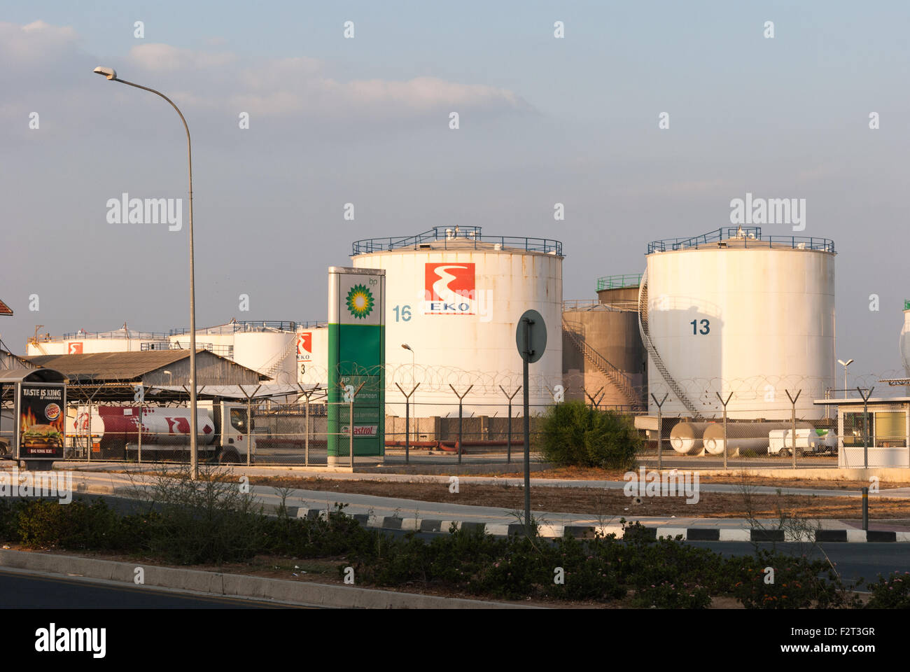 View on the storage of petrol reserves on Dhekelia road in Larnaca ...