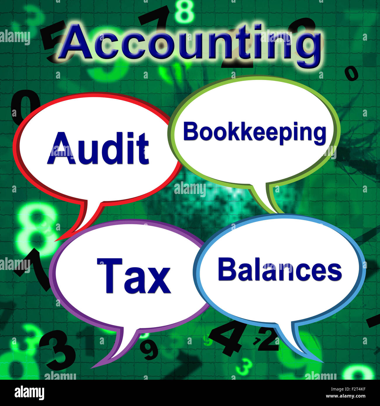 Accounting Words Showing Balancing The Books And Paying Taxes Stock Photo - Alamy