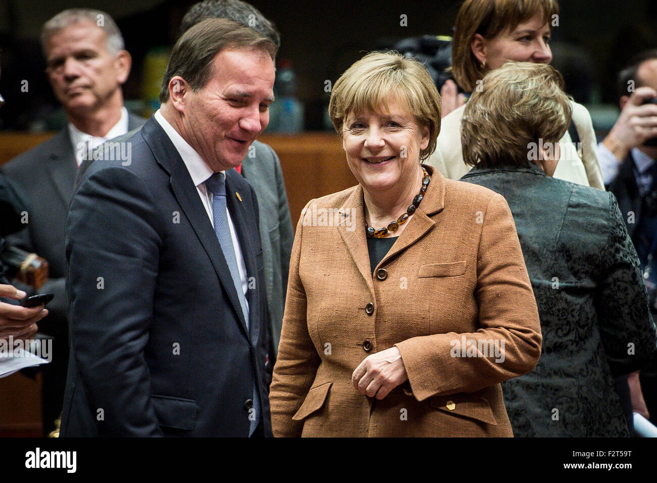 Swedish Prime Minister Stefan Lofven (L), German Federal Chancellor ...