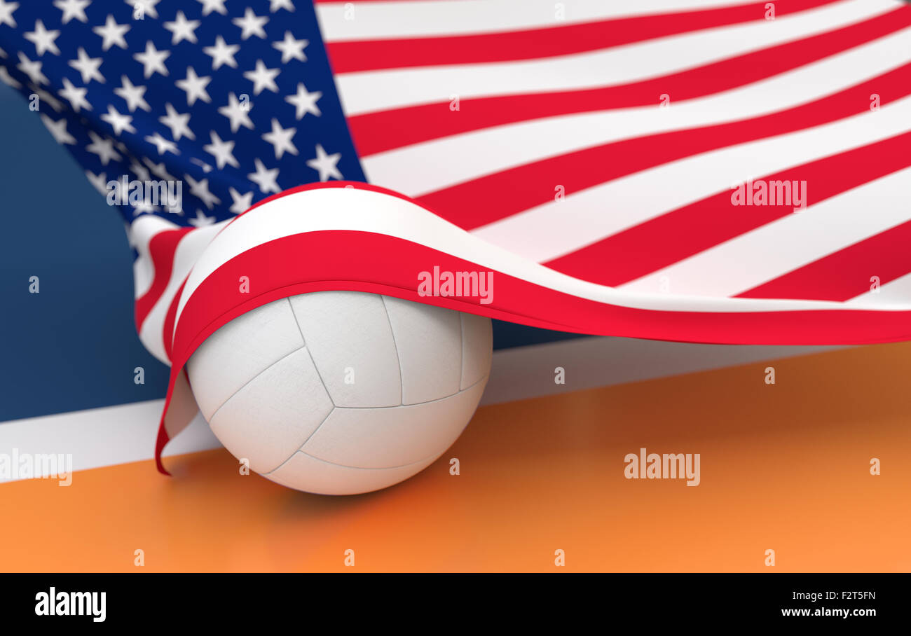 Flag of USA with championship volleyball ball on volleyball court Stock ...