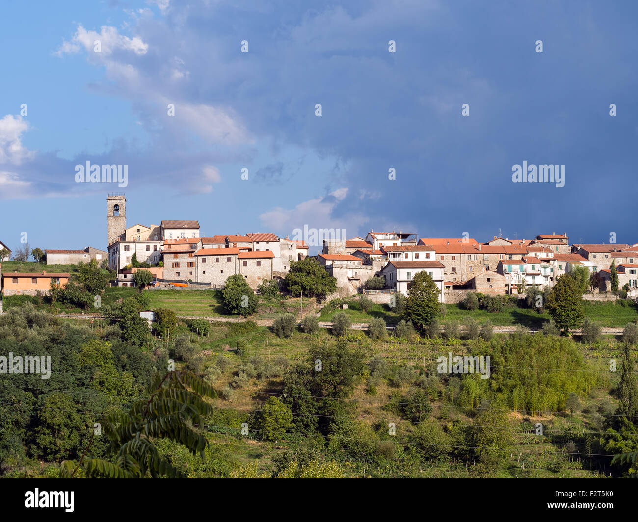 Typical hilltop village in Lunigiana. North Tuscany, Italy. Its name is ...