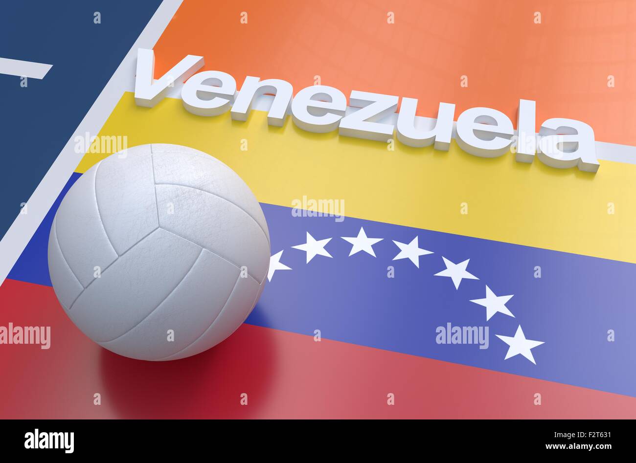 Flag of Venezuela with championship volleyball ball on volleyball court ...