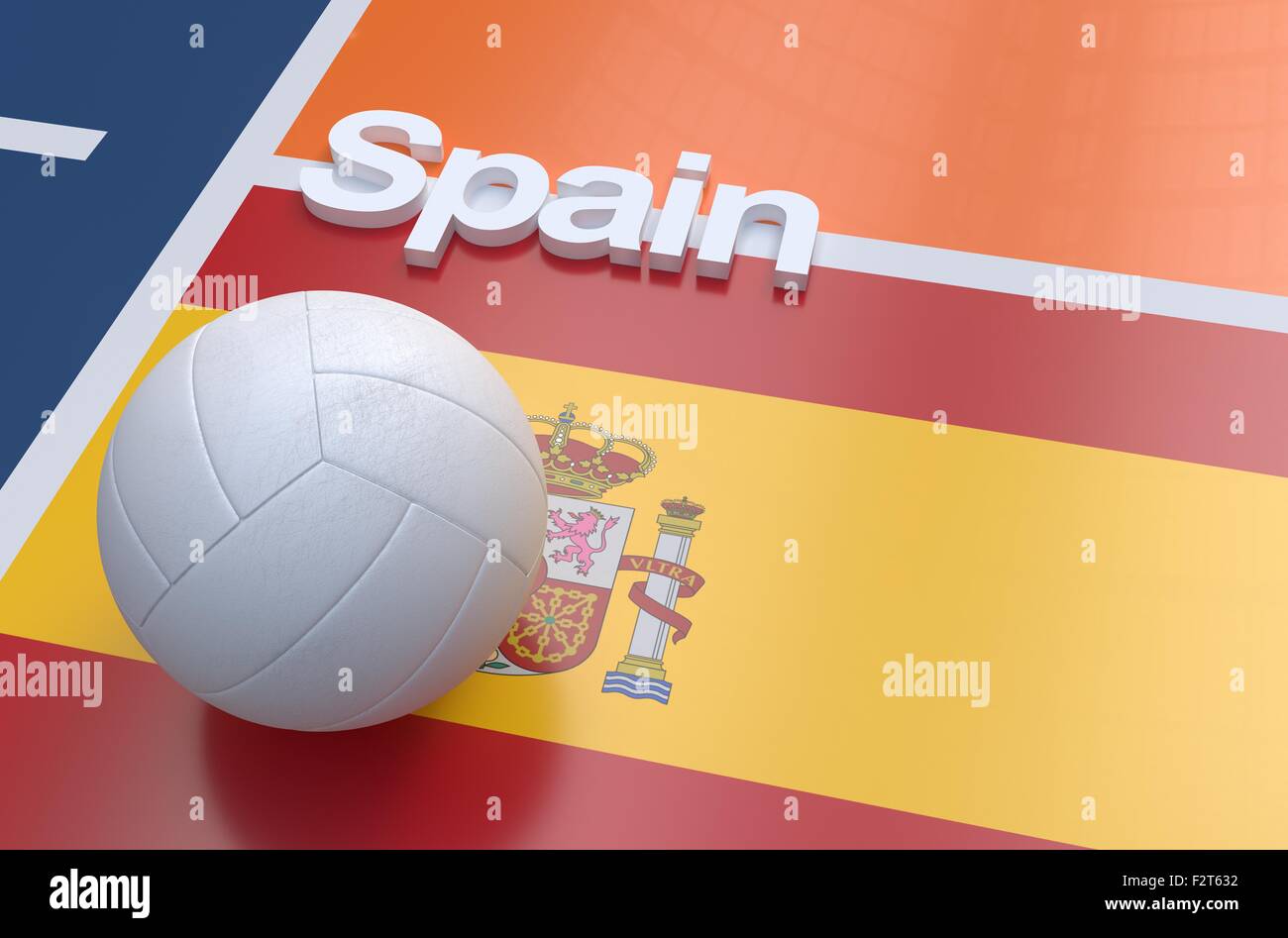 Flag of Spain with championship volleyball ball on volleyball court ...