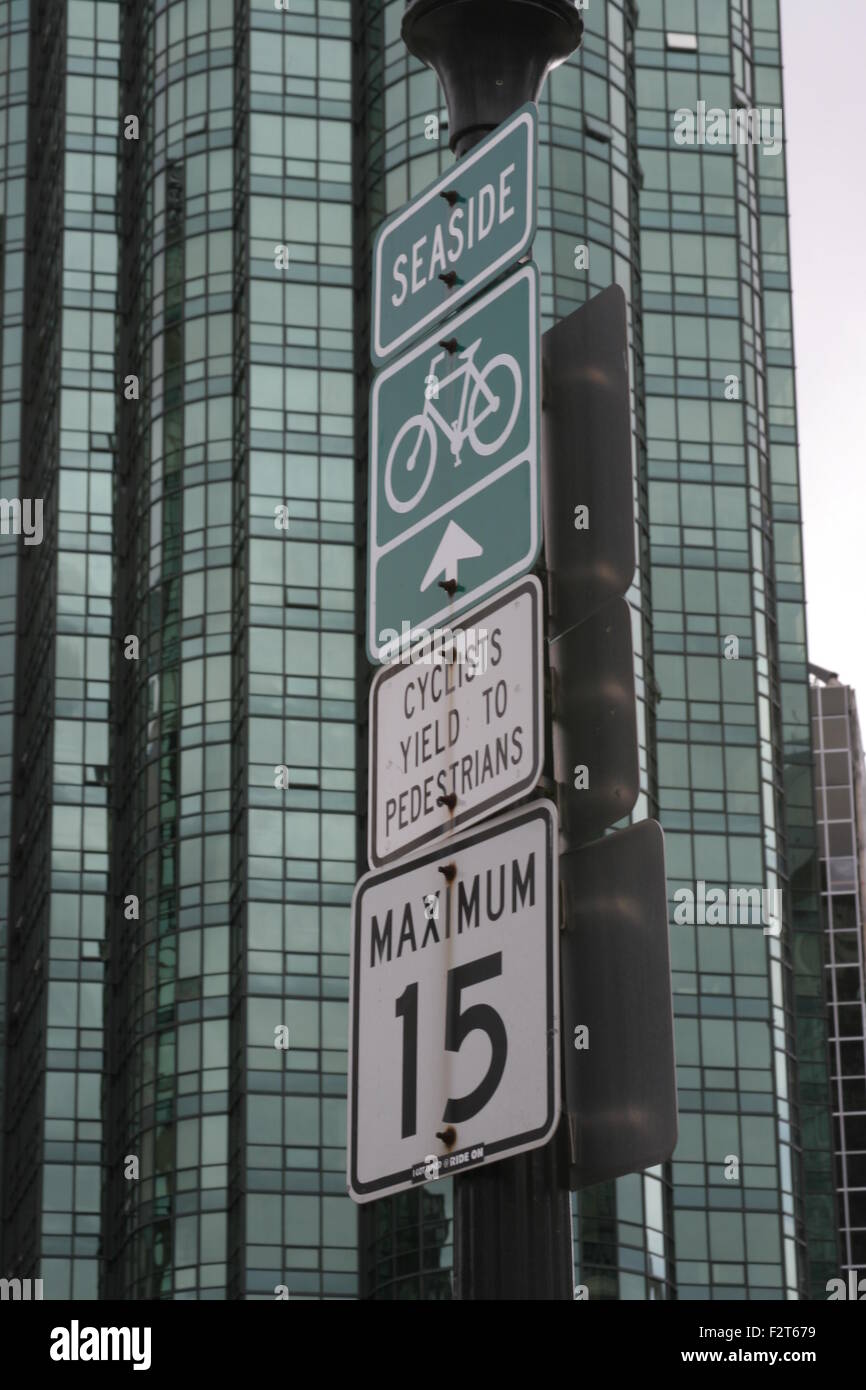 bicycle signage in Vancouver BC Canada Stock Photo - Alamy