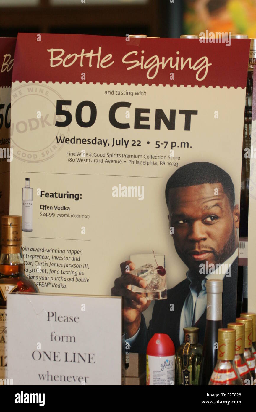 Bankrupt rapper 50 Cent signs bottles of Effen Vodka at the Fine Wine ...