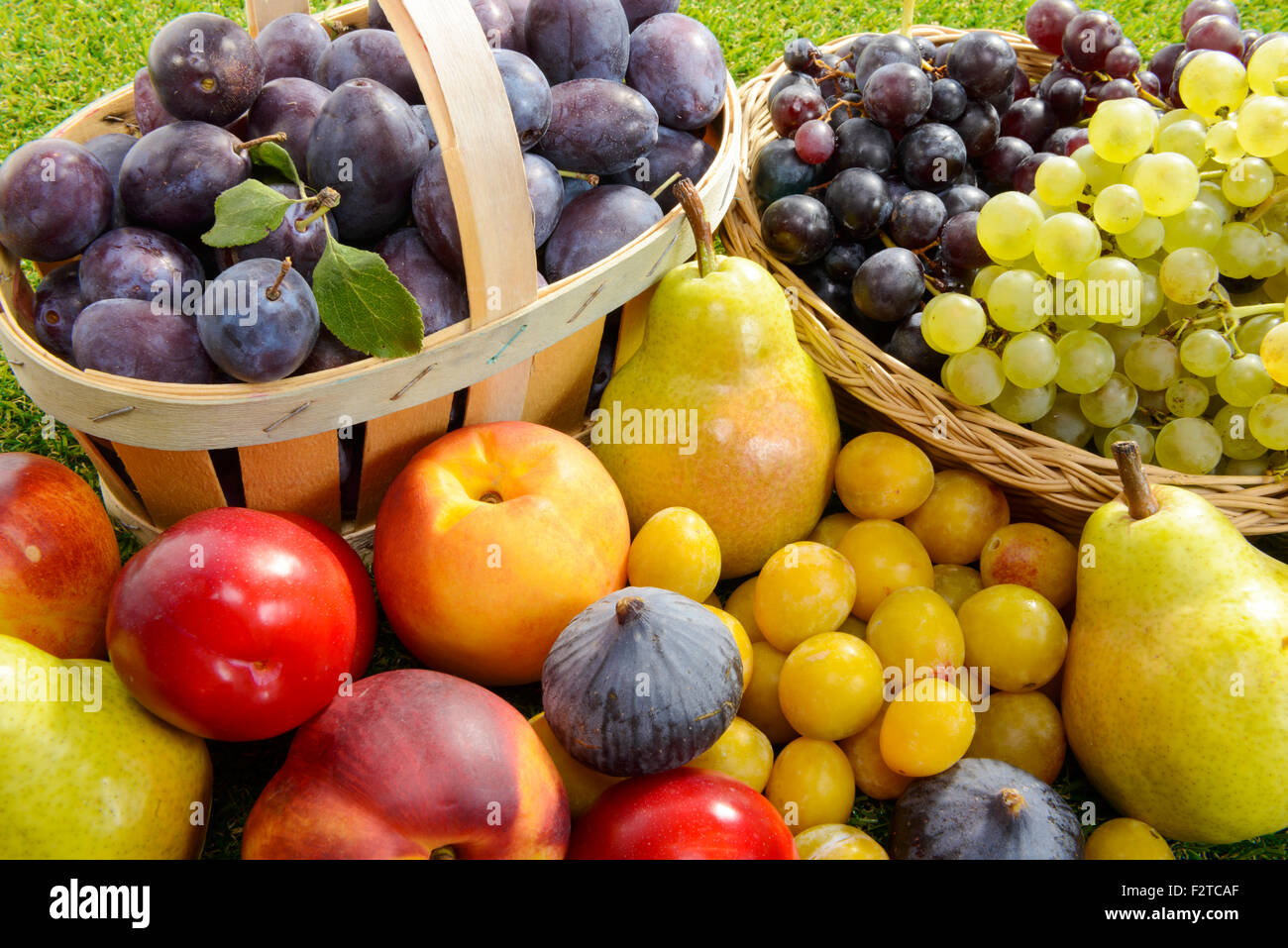 different seasonal fruits, plums, pears, grapes Stock Photo - Alamy