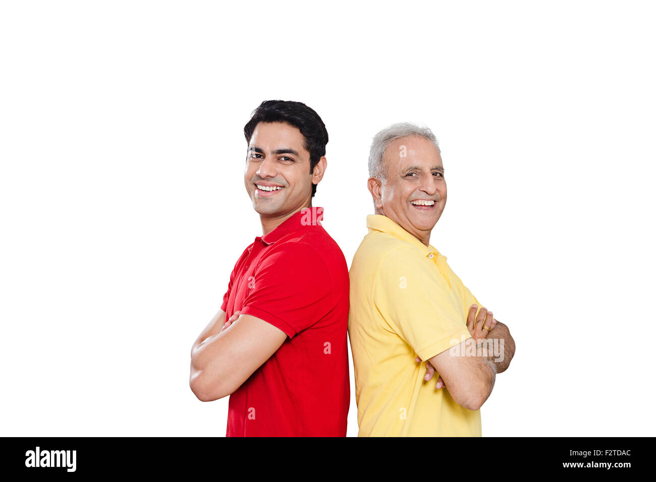 2 indian Father and son Back To Back standing pose Stock Photo - Alamy
