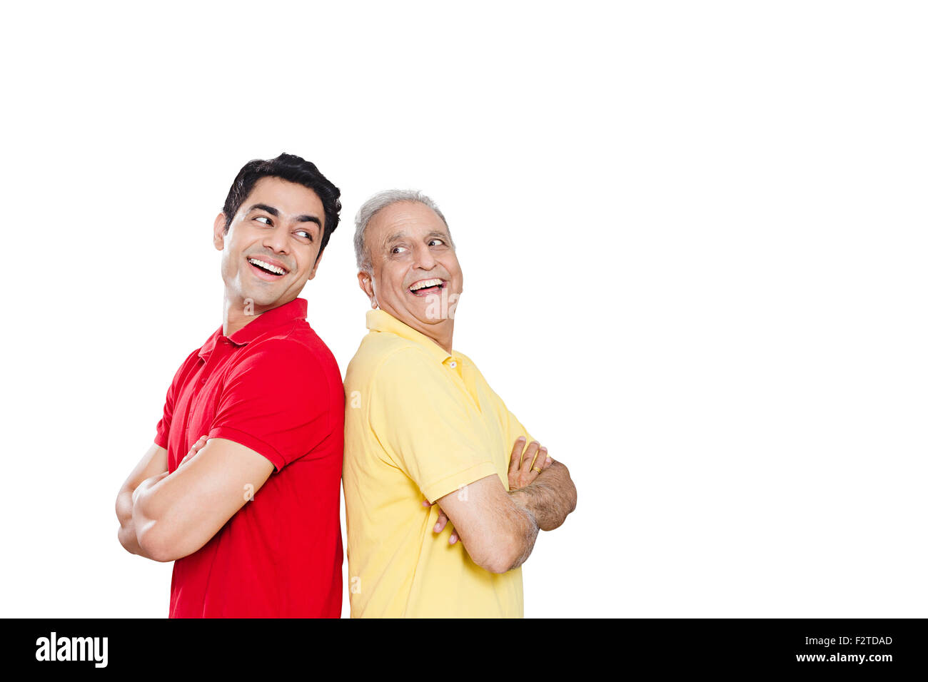 2 indian Father and son Back To Back standing pose Stock Photo - Alamy
