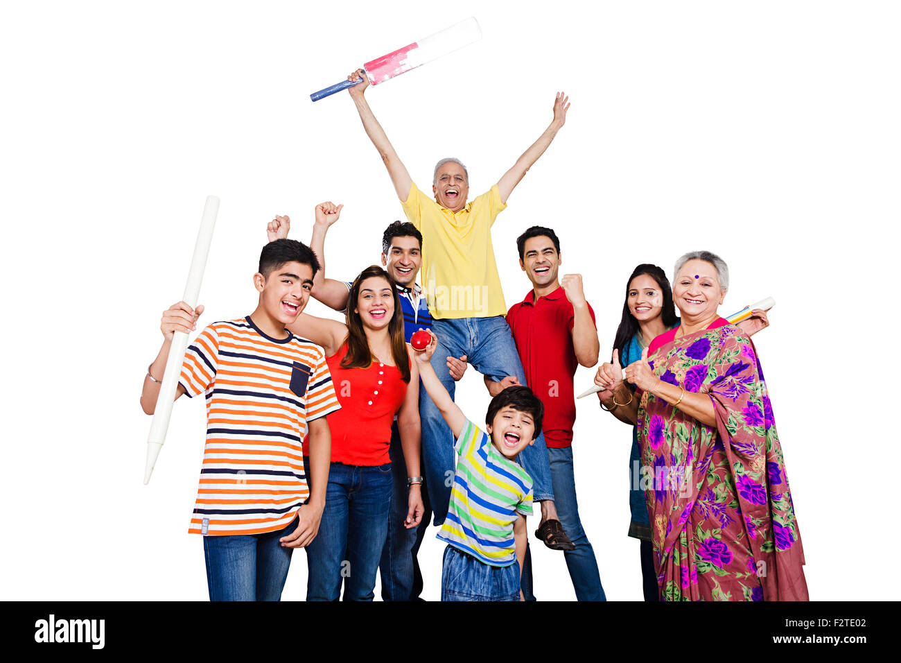 indian group Joint Family Playing Cricket enjoy Stock Photo - Alamy