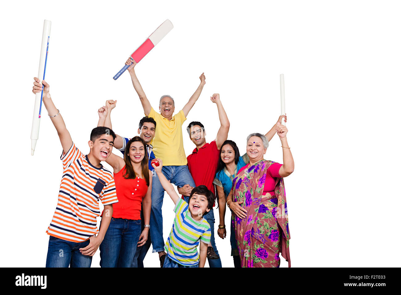 indian group Joint Family Playing Cricket enjoy Stock Photo - Alamy