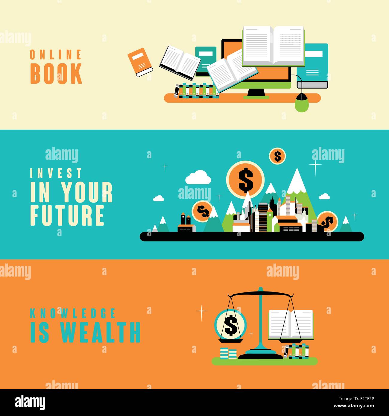 knowledge is wealth concept in flat design style Stock Vector Image ...