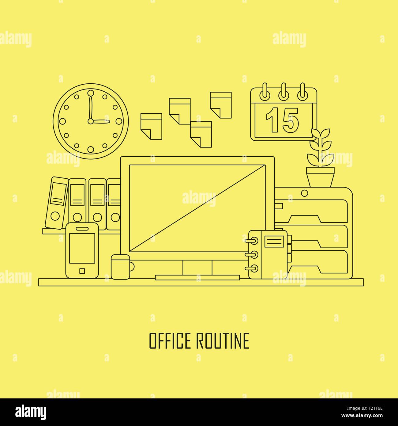 routine office and business lifestyle in flat thin line style Stock ...