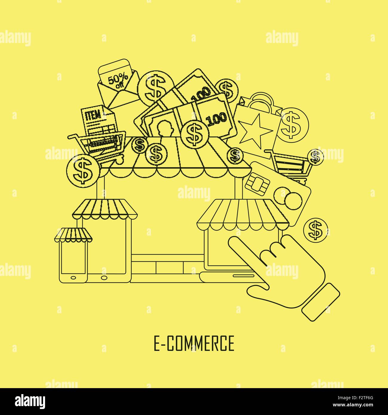 e-commerce concept with online store elements in thin line style Stock Vector Image & Art - Alamy
