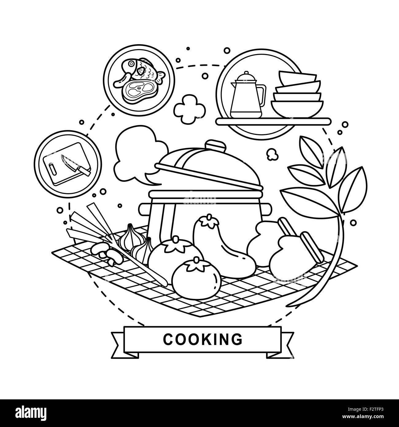 cooking concept illustration in flat line style Stock Vector Image ...