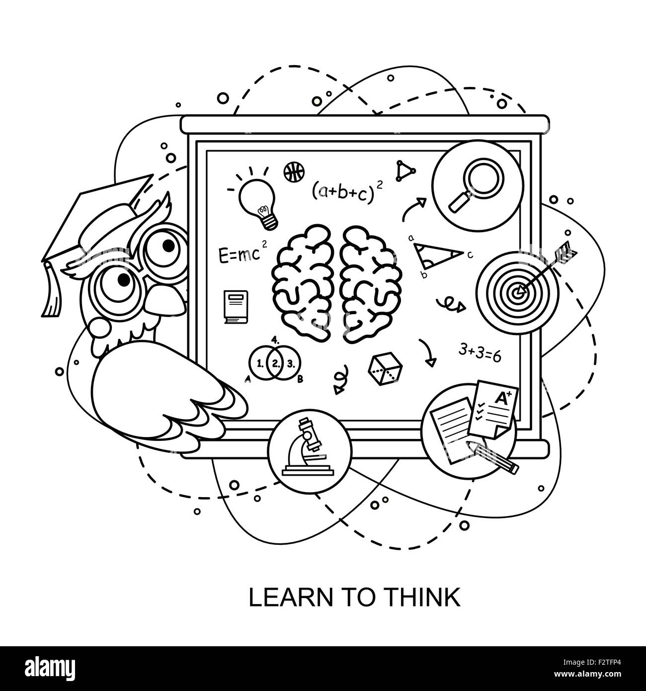 learn to think concept with an owl in line style Stock Vector Image ...