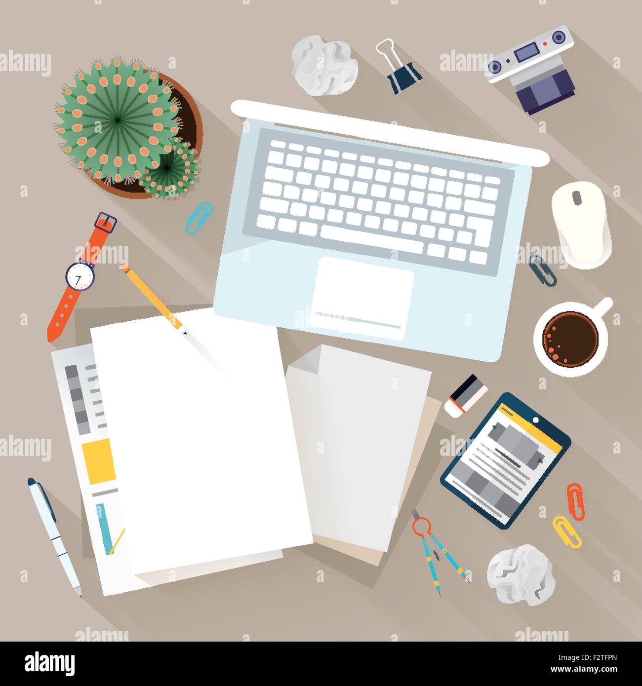top view of modern workplace in flat design Stock Vector Image & Art ...