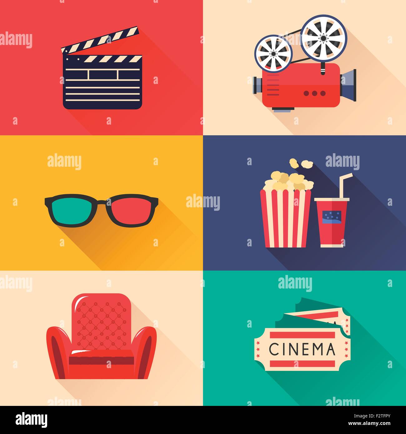 modern cinema icons set in flat design style Stock Vector Image & Art ...