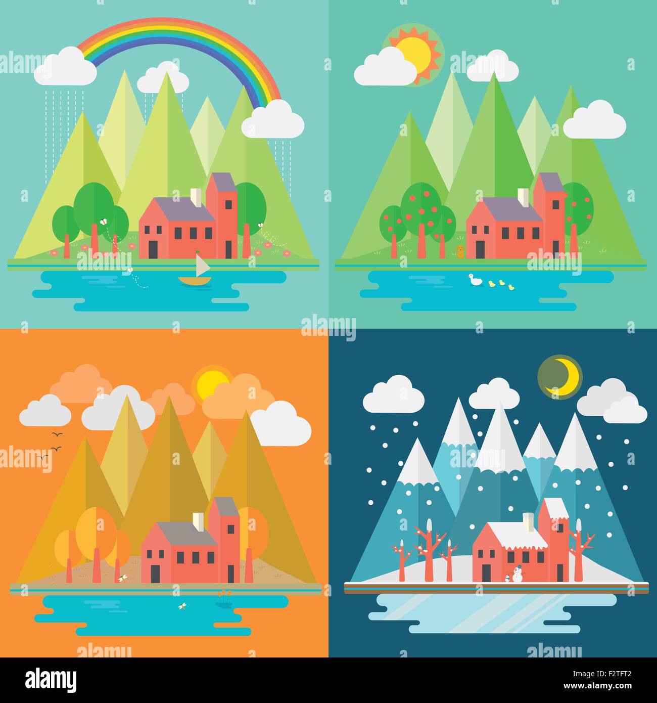 lovely house scenery four seasons in flat design style Stock Vector ... lovely house scenery four seasons in flat design style Stock Vector ...