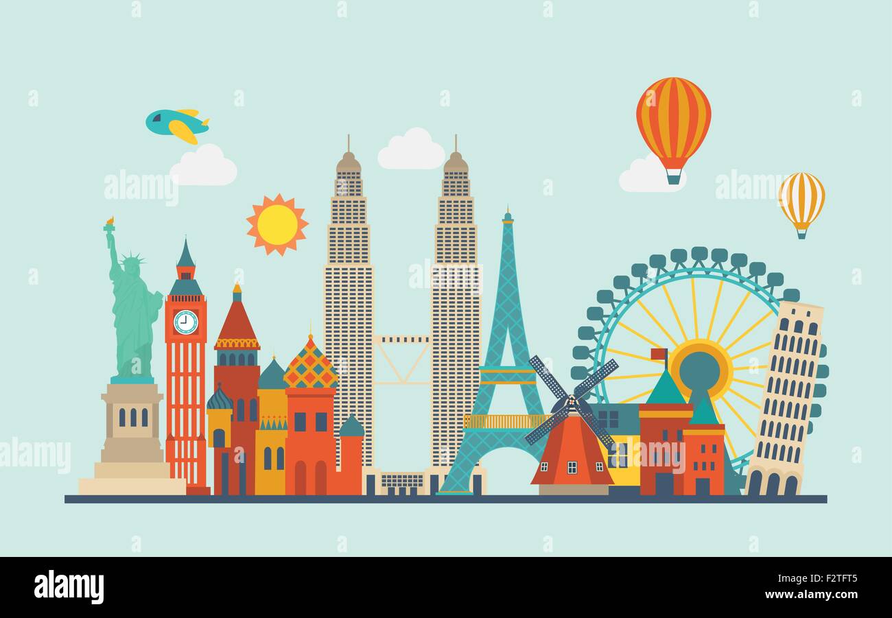 world famous attractions in flat design style Stock Vector Image & Art ...