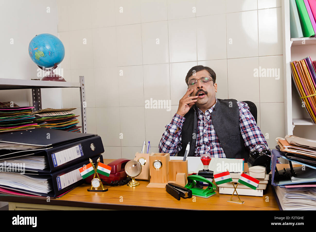 1 indian Man Government Employee office sitting working Stock Photo - Alamy