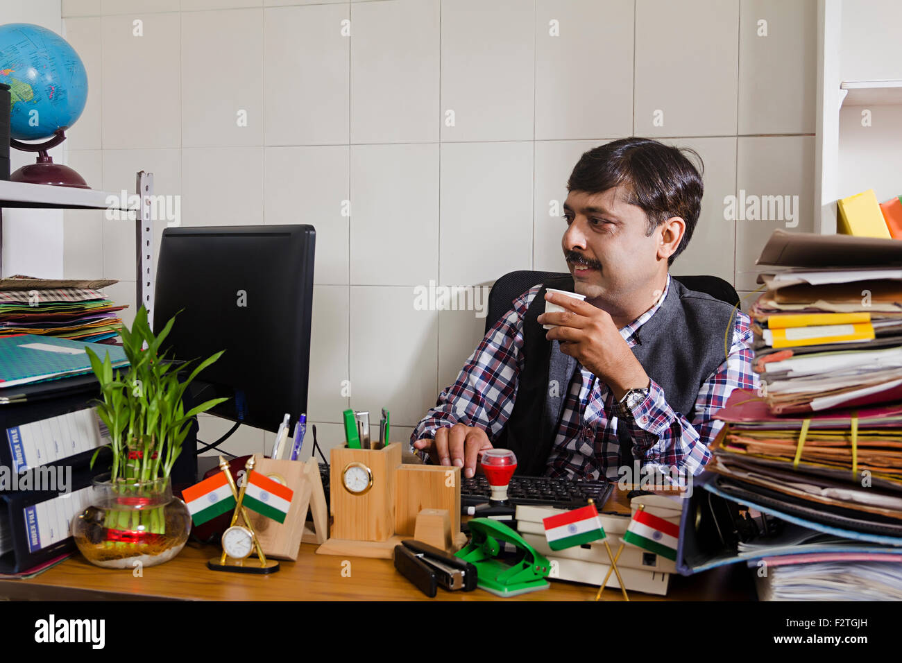 1 indian Man Government Employee office computer working Stock Photo ...