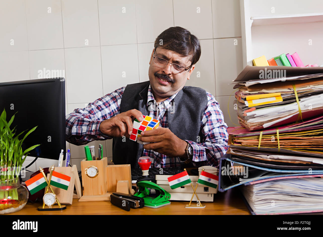 1 indian Man Government Employee office working Stock Photo - Alamy