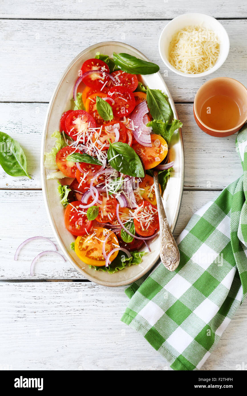 salad of mix tomatoes, top view Stock Photo - Alamy
