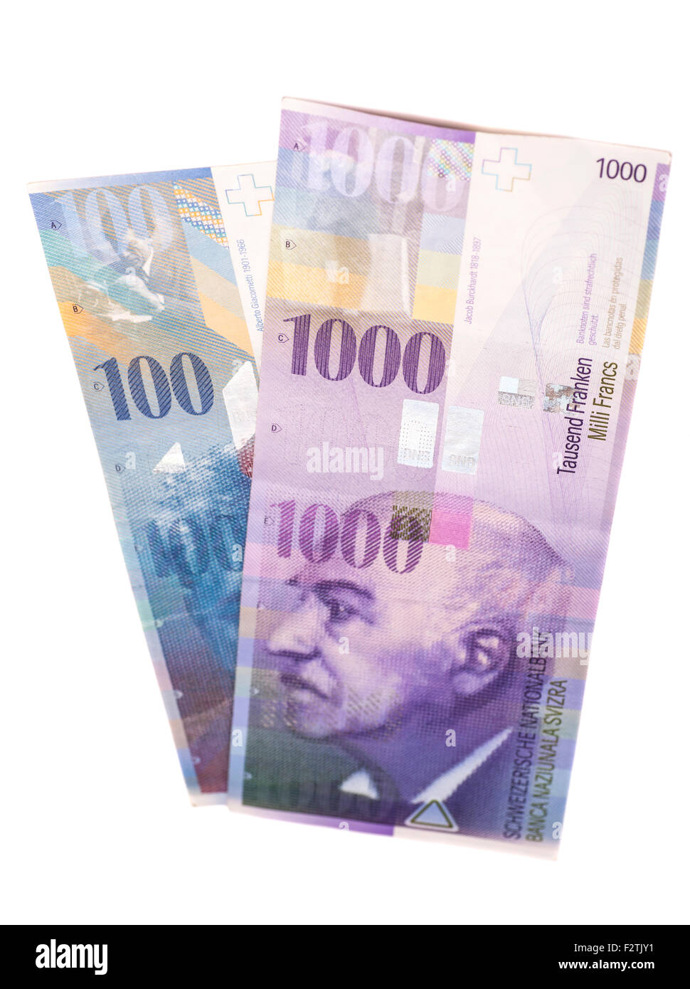 Swiss 1000 and 100 Franc notes isolated on white Stock Photo - Alamy