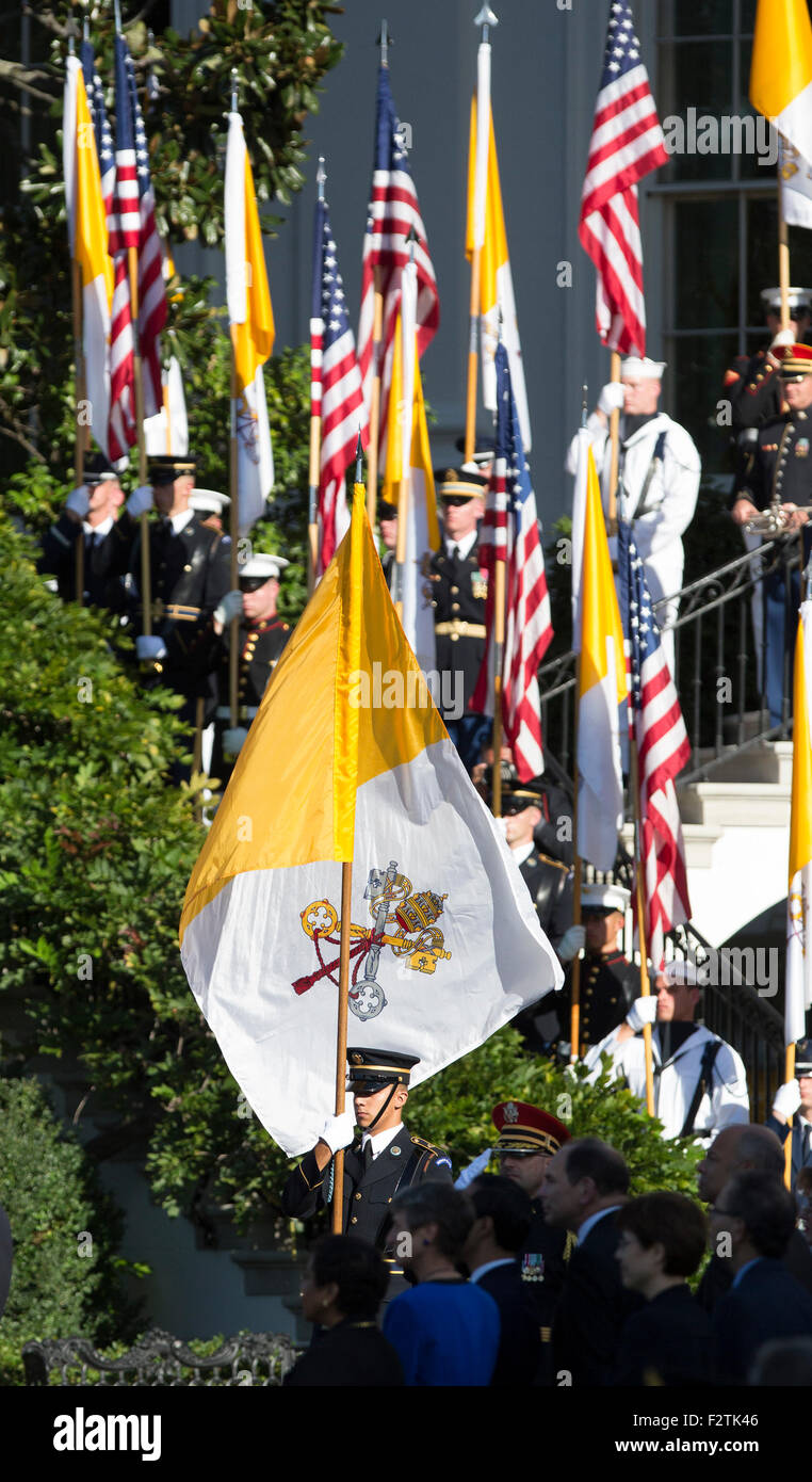 Papal and US flags are displayed as United States President Barack ...