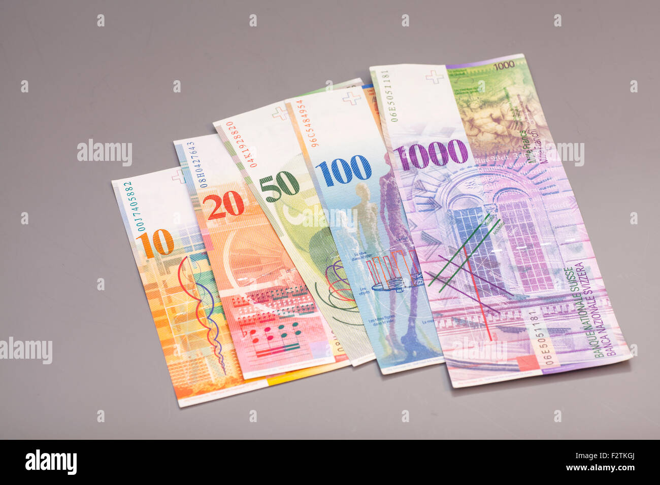 Swiss Francs Currency Of Switzerland Isolated On Gray Stock Photo Alamy