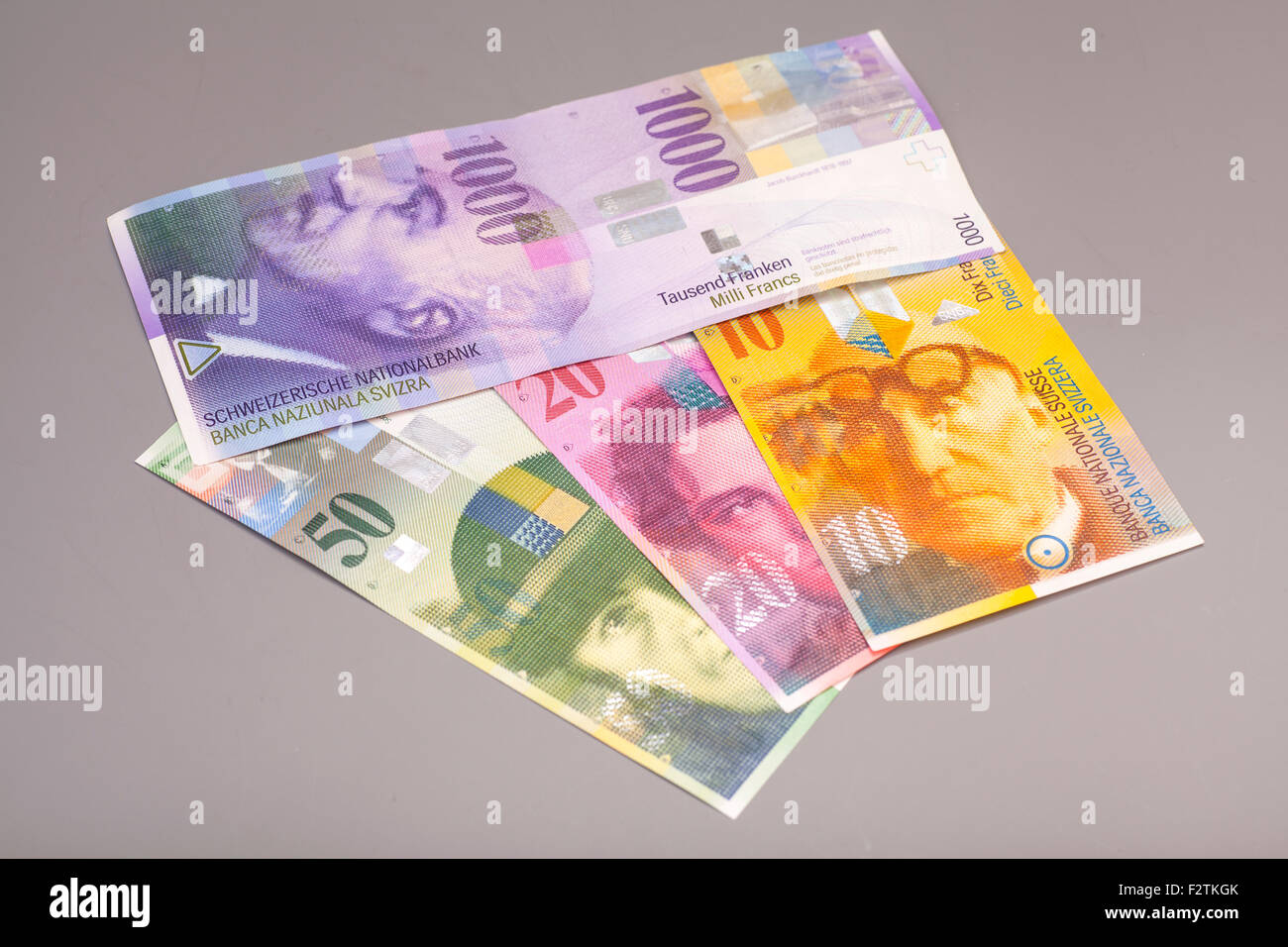 Swiss francs, currency of switzerland isolated on gray Stock Photo - Alamy