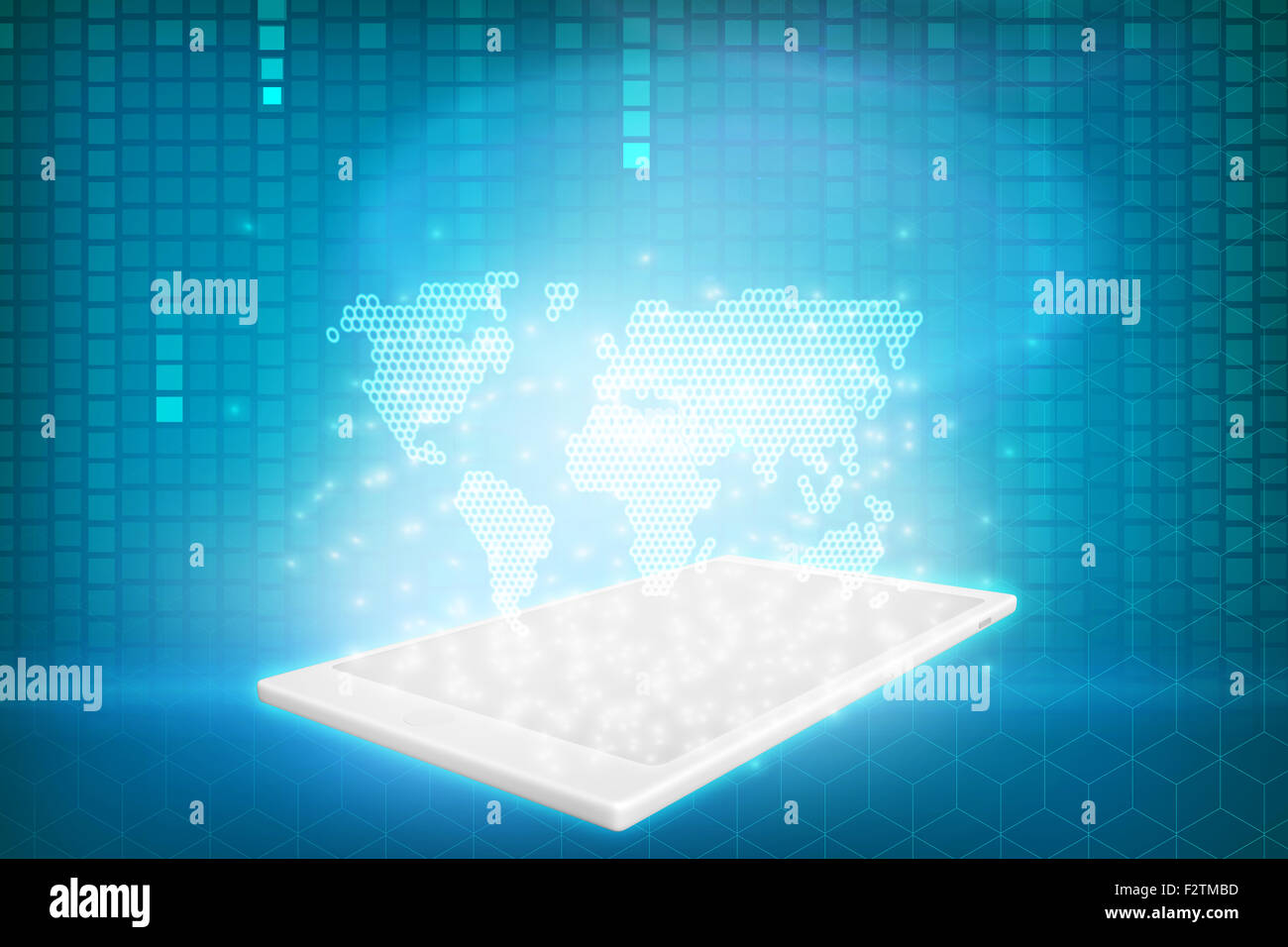 Tablet with projection map Stock Photo - Alamy