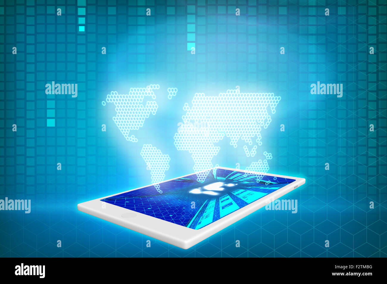 Tablet with projection map Stock Photo - Alamy
